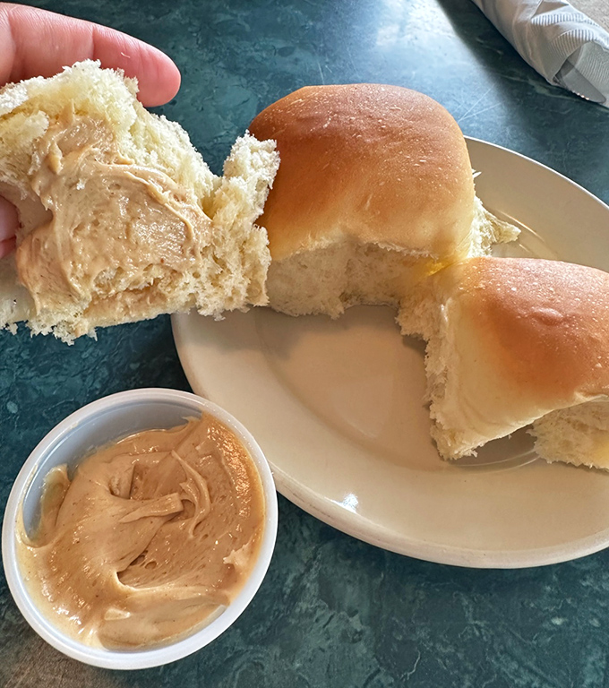 Dinner rolls so perfectly golden and fluffy, they make those canned ones pop with shame. The peanut butter spread? That's Lancaster County's secret weapon.