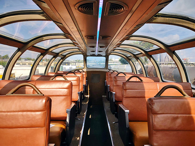 The dome car's panoramic ceiling and leather seats &ndash; nature's IMAX theater before IMAX was even a thing.