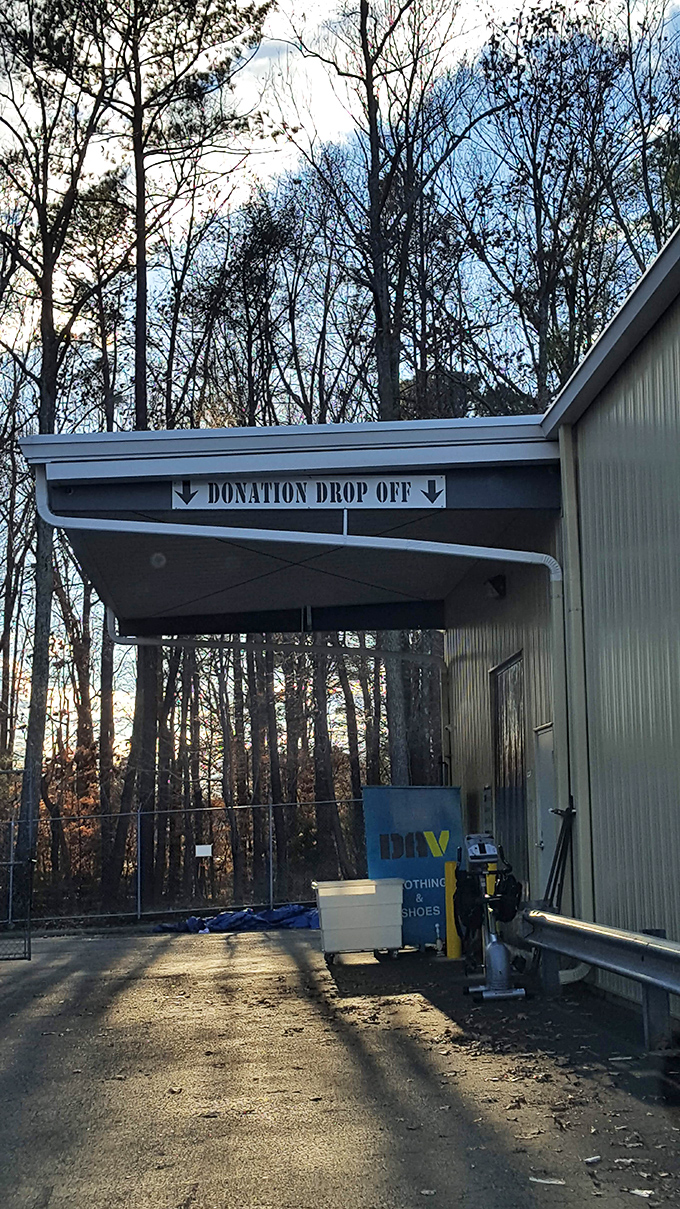 The donation drop-off area&mdash;where yesterday's impulse purchases become tomorrow's treasures in the circle of secondhand life.