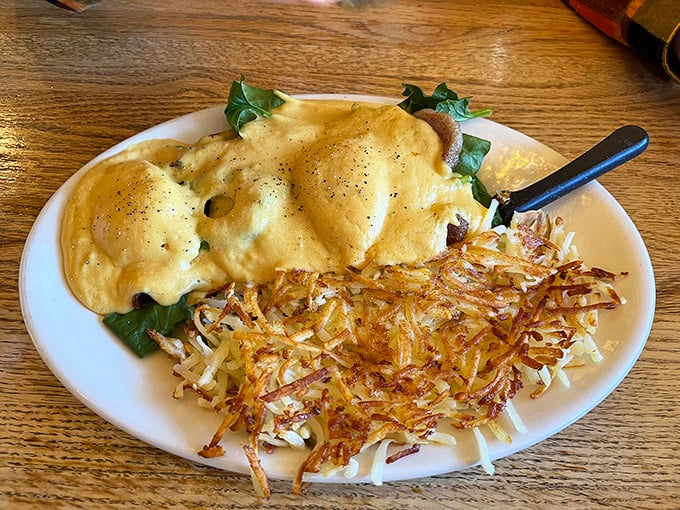 Eggs Benedict that makes you understand why people wait in line on Sunday mornings&mdash;hollandaise sauce cascading like a yellow waterfall of happiness.