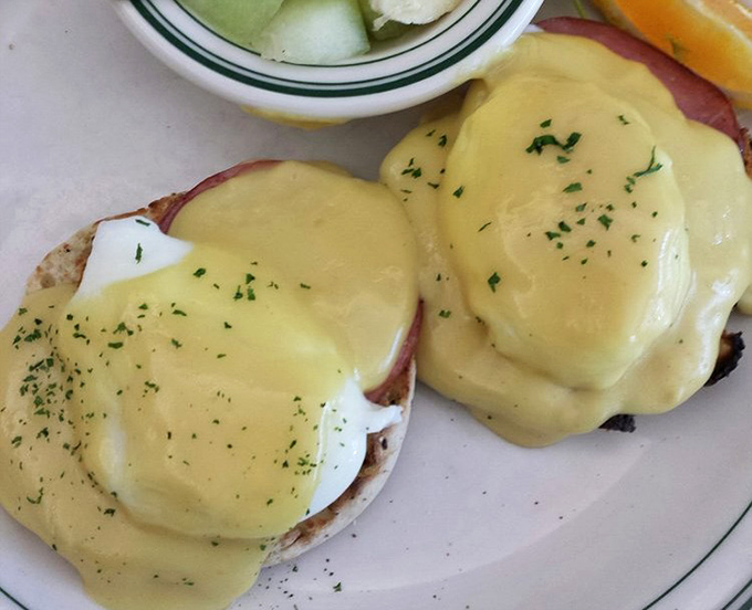 Eggs Benedict that would make a brunch snob weep with joy. That hollandaise sauce cascading over perfectly poached eggs is breakfast's answer to a symphony.