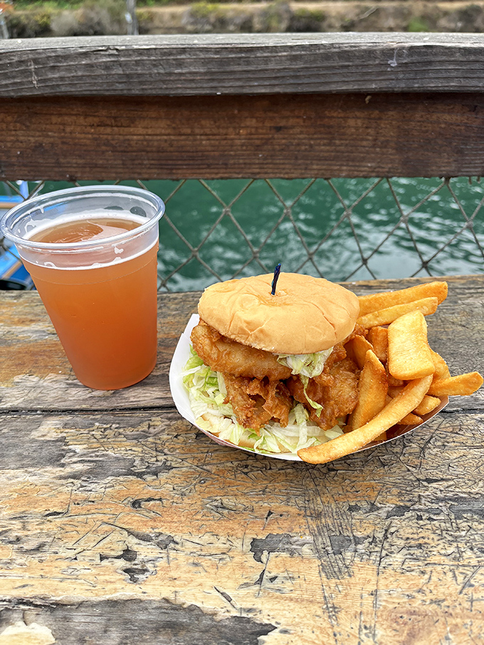 Harbor views come standard with every meal. This fish sandwich and fries tastes even better with a side of working waterfront atmosphere.
