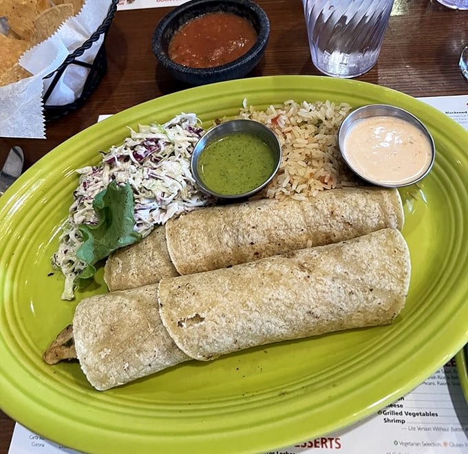 These tacos aren't just wrapped, they're gift-packaged with love. The accompanying sauces are like choosing your own adventure &ndash; each path delicious.