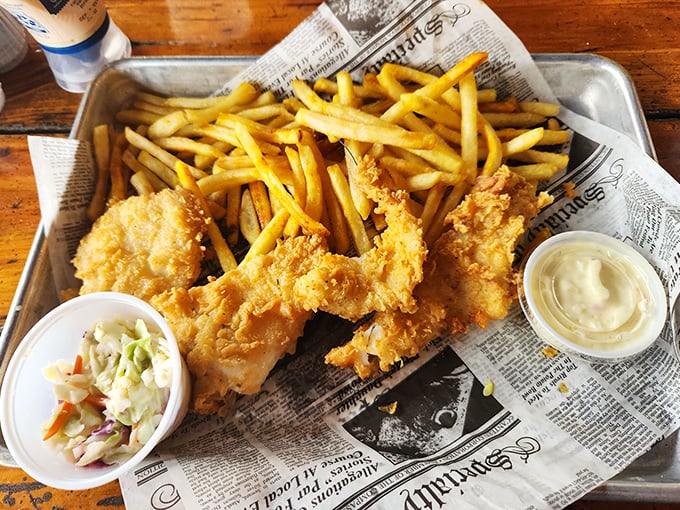 The fish and chips don't need a passport to transport you straight to seaside bliss. Crispy, flaky, and newspaper-wrapped perfection.