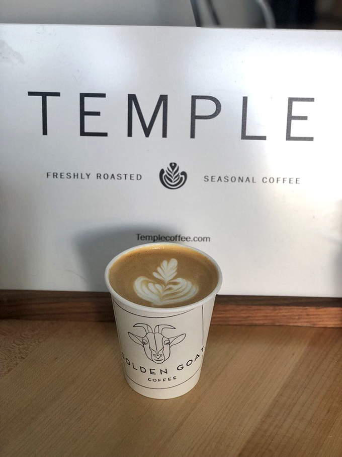 Latte art that deserves its own gallery showing. Temple Coffee's beans and Golden Goat's craftsmanship combine for a cup that's as beautiful as it is delicious.