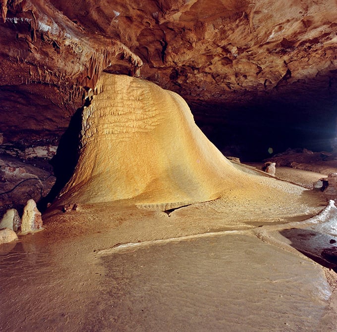 The "Flowing Stone of Time" formation resembles a frozen waterfall that's been on pause for thousands of years. Nature's ultimate slow-motion replay.