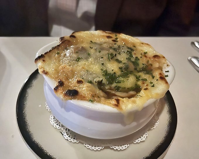 French onion soup that doesn't just warm your stomach&mdash;it hugs your soul. That cheese pull could win Olympic medals for stretching.