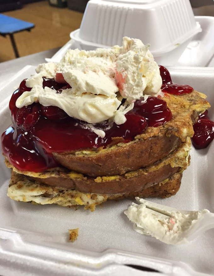 French toast towers dripping with cherry bliss &ndash; because sometimes breakfast needs to feel like dessert.