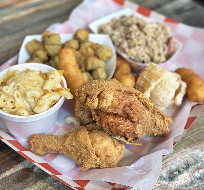Golden-fried chicken that crackles with each bite, paired with mac and cheese that would make your grandmother jealous.