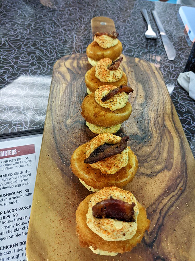 Deviled eggs reimagined as crispy, bite-sized flavor bombs &ndash; proof that sometimes the best innovations happen when classics get a little rebellious.