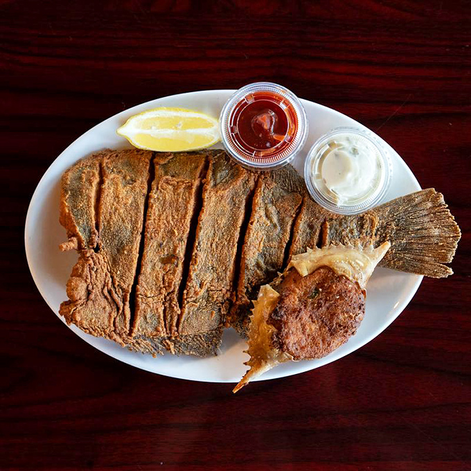 This fried flounder doesn't need fancy plating &ndash; when the fish is this fresh and perfectly cooked, it's the star of its own show.