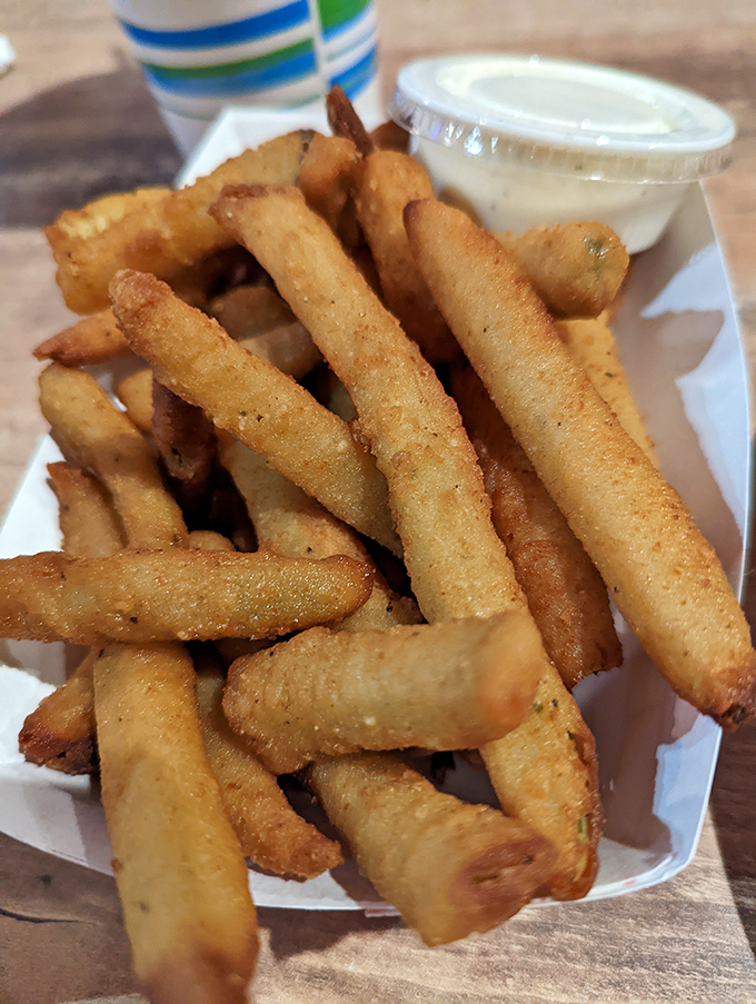 Fried pickle spears: The unexpected hero of bar snacks. Crispy, tangy, and oddly addictive &ndash; like potato chips with a PhD.