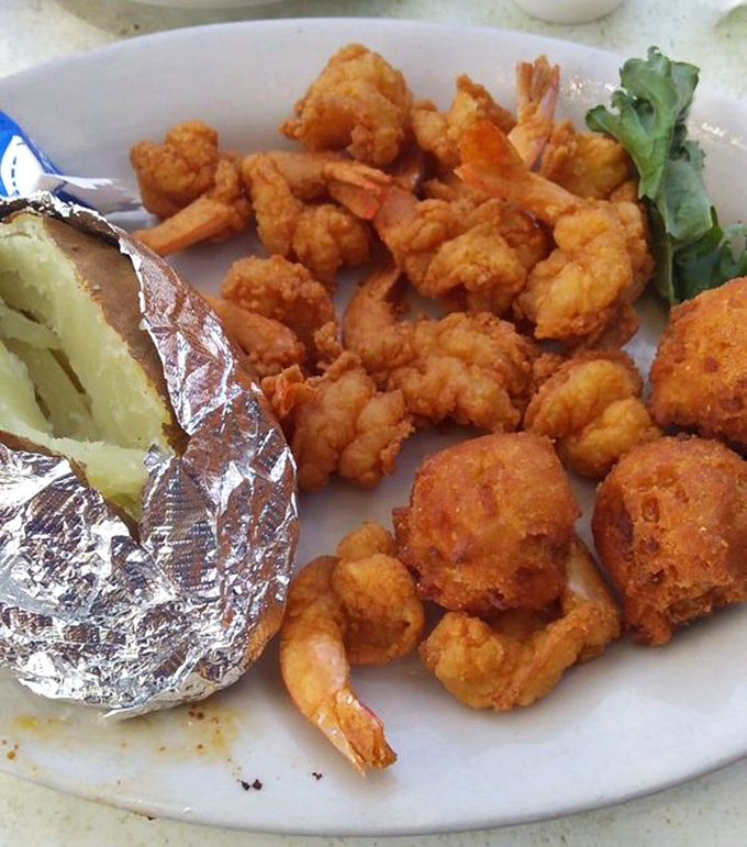 Golden-fried shrimp and hushpuppies&mdash;proof that sometimes the simplest pleasures require nothing more than hot oil and impeccable timing.
