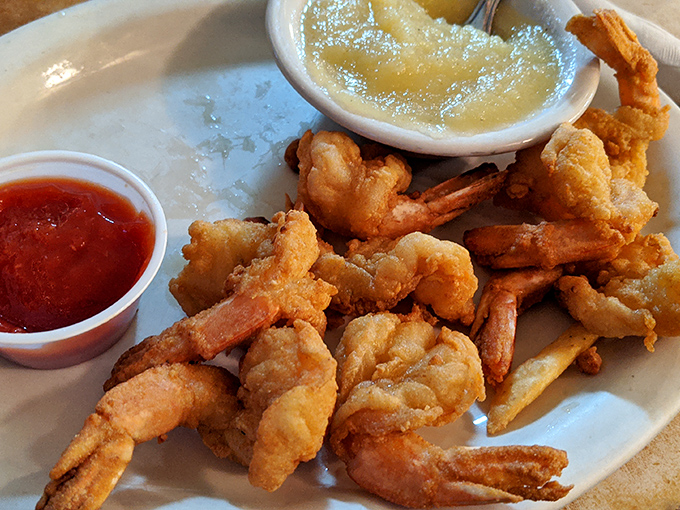 These golden-battered shrimp aren't just fried&mdash;they're transformed into crunchy treasures from the Chesapeake, complete with dipping adventures.