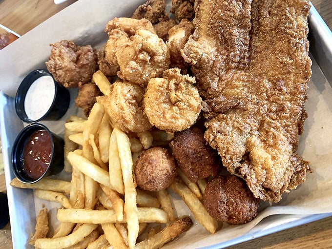 Fried seafood nirvana on a plate. Golden-brown perfection that makes you wonder why anyone would cook fish any other way.