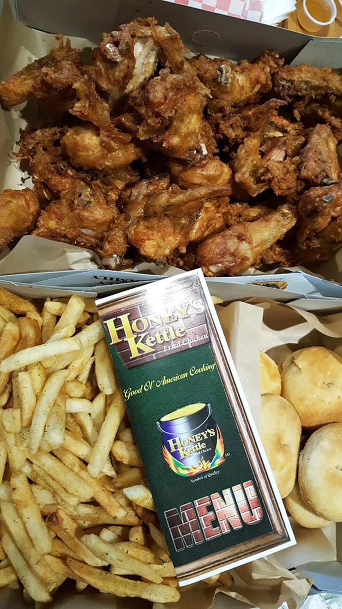 The holy trinity of comfort food: crispy chicken, hand-cut fries, and pillowy biscuits. Diets were made to be broken.