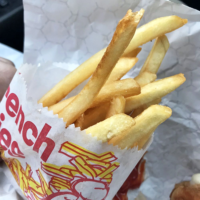 French fries that actually taste like potatoes! Crispy, golden soldiers standing at attention, ready to march straight into your happy place.