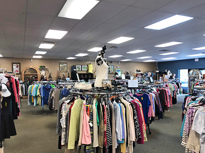 The clothing section stretches to the horizon. Like an archaeological dig where each layer reveals fashion from a different era.