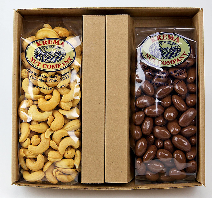 Krema's packaged nuts aren't just snacks&mdash;they're souvenirs of flavor. Take home a taste of Columbus in these neatly arranged treasure chests.