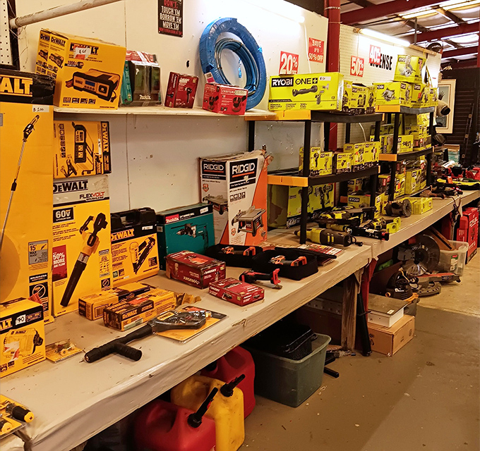 Tool paradise for the DIY devotee. From DeWalt to Ryobi, this hardware haven makes Home Depot look like amateur hour.