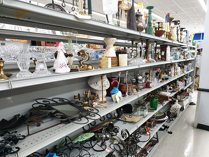 Glassware, figurines, and decor items create a museum of American tastes through the decades. One person's kitsch is another's treasure.