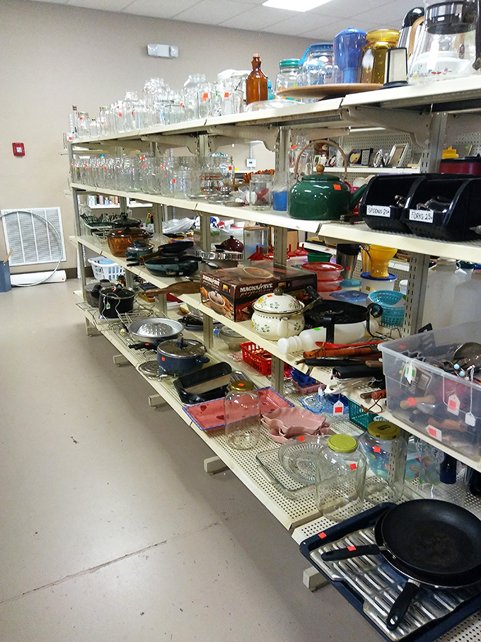 Kitchen gadget archaeology at its finest&mdash;where Pyrex from three decades ago sits proudly next to coffee makers waiting for their second act.