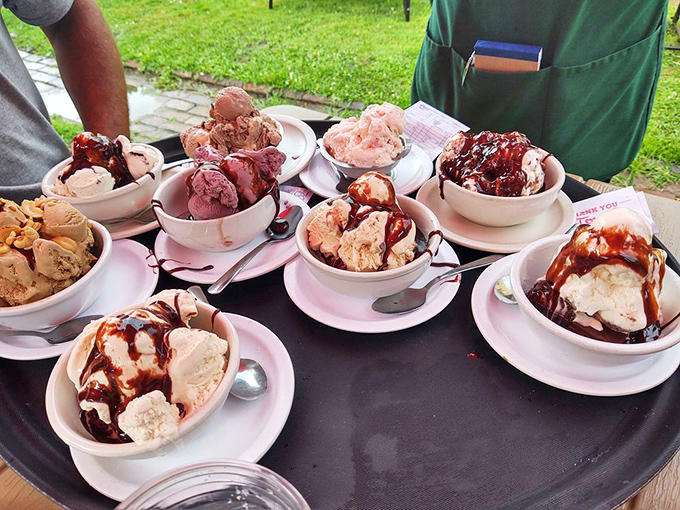 Ice cream diplomacy in action. Nothing brings people together like a table full of Tom's sundaes &ndash; resistance is futile.