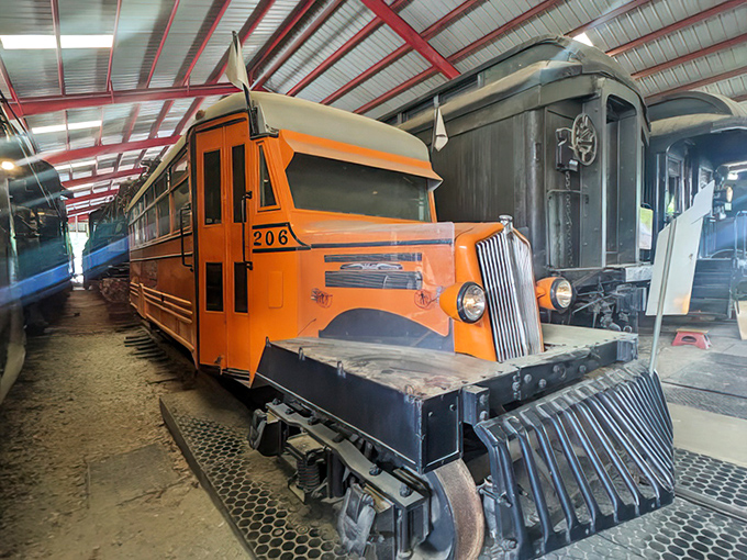The Illinois Terminal Railbus looks like what would happen if a school bus and a locomotive had a very determined orange baby.