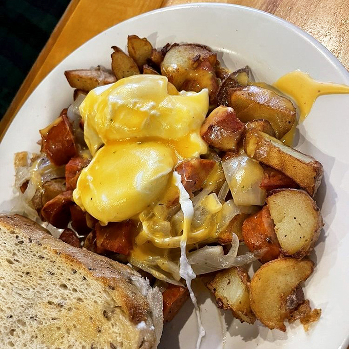 Breakfast alchemy at its finest &ndash; potatoes, eggs, and savory bits transformed into a hash that could cure any hangover known to mankind.
