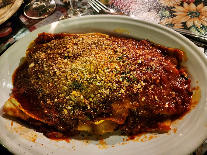 The lasagna that launched a thousand road trips. Those layers aren't just pasta and cheese&mdash;they're edible architecture.