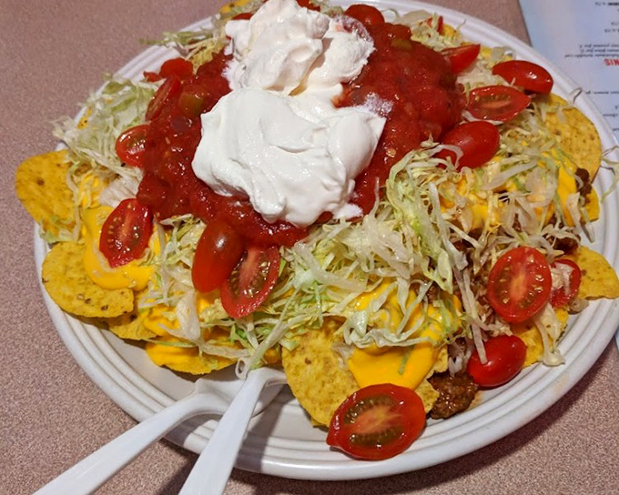 Nachos that require a strategy to eat&mdash;each chip a potential vehicle for the perfect ratio of cheese, salsa, and sour cream.