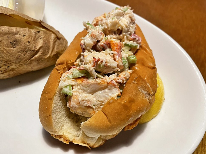 This lobster roll isn't just a sandwich—it's a celebration of the sea, generously stuffed and ready for its close-up.