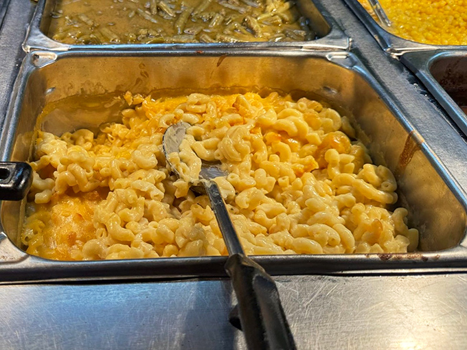 Mac and cheese that doesn't know the meaning of "al dente." This creamy, cheesy masterpiece has committed fully to comfort with no regrets.