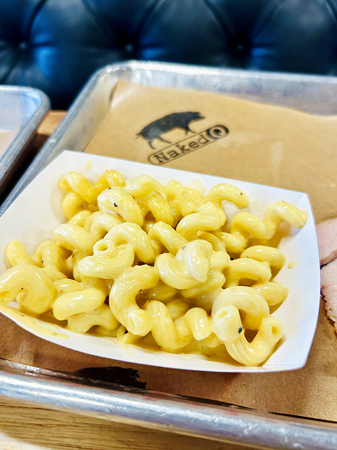 Mac and cheese that achieves the golden ratio of creamy to cheesy. Comfort food that doesn't apologize for being exactly what you need.