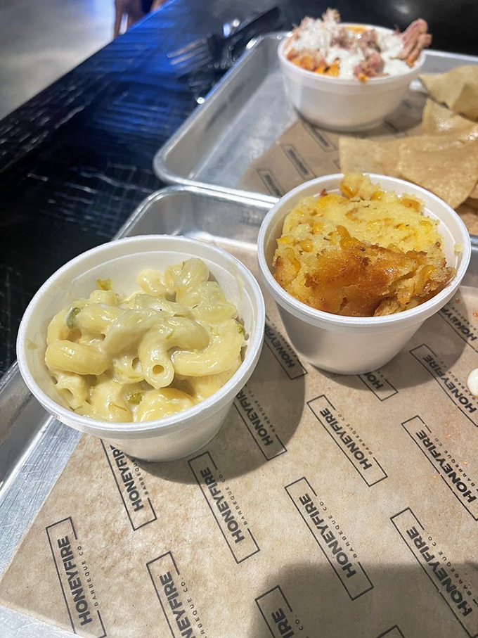 Mac and cheese that achieves the golden ratio of creamy-to-cheesy, sitting beside potato casserole that grandmothers everywhere would approve of.