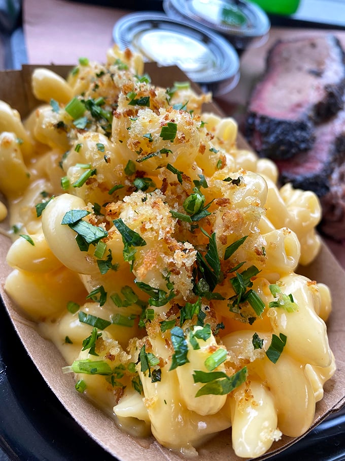 Mac and cheese that's achieved celebrity status in its own right. That golden crust and those fresh herbs aren't just garnish—they're game changers.