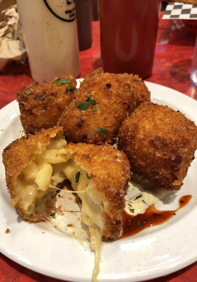 Mac and cheese that's had a spa treatment in breadcrumbs before taking a sauna in the fryer. The cheese pull here deserves its own Instagram account.