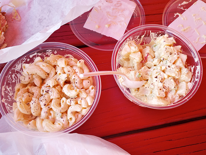 Macaroni salad that would make your grandmother both proud and jealous. Simple ingredients transformed through the magic of knowing exactly what you're doing.