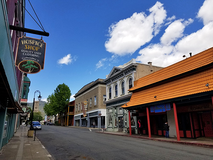 The Hospice Shop sign stands as a reminder that even in small towns, community support and second chances are always in fashion.