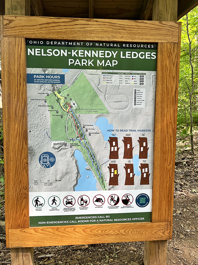 The treasure map to Ohio's hidden gem. Four color-coded trails promise adventures ranging from "pleasant stroll" to "I should've stretched first."