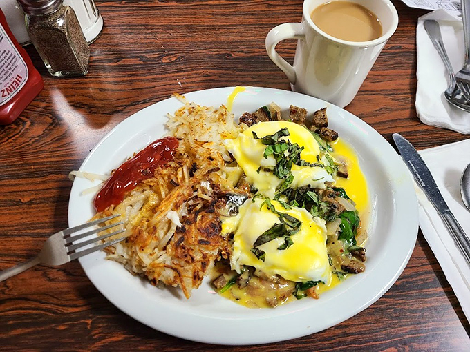 Pancakes so fluffy they could float away, paired with eggs and sausage &ndash; the breakfast trifecta that's been solving problems since the dawn of diners.