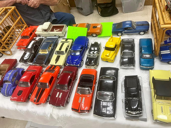 Miniature car heaven where grown men suddenly remember every Hot Wheels birthday gift. No batteries required, just pure automotive nostalgia by the handful.