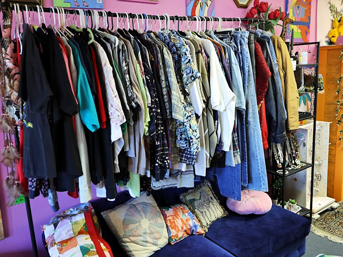 Color-coding? Who needs it! This glorious chaos of fabrics and textures is where fashion rules are meant to be broken.