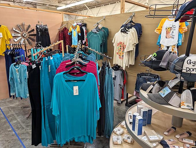 Blues and turquoise dominate this fashion corner, where coastal vibes meet Midwest prices. Beach vacation style without the coastal markup.