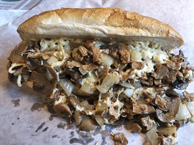 Mushrooms and onions piled high in this vegan cheesesteak prove that plant-based can be just as indulgent as tradition.
