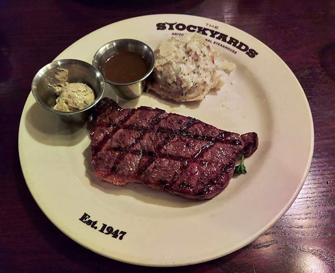 A classic New York strip with perfect grill marks and a loaded baked potato. Some traditions endure because they're simply unimprovable.
