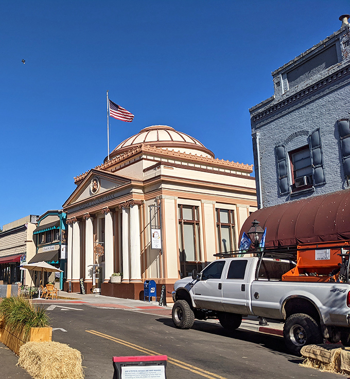 The Nevada County Bank building stands proud with its classical columns and dome. Banking was serious business when gold was the local currency!