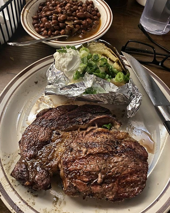 The kind of steak that makes vegetarians have second thoughts. That perfect char speaks of patience, skill, and a relationship with fire that borders on spiritual.