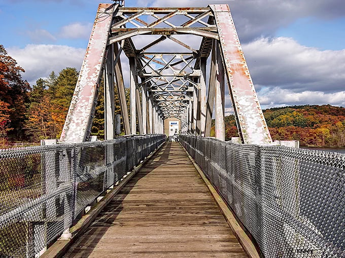 This pedestrian bridge isn't just crossing water&mdash;it's spanning decades, connecting modern hikers to the industrial craftsmanship of another era