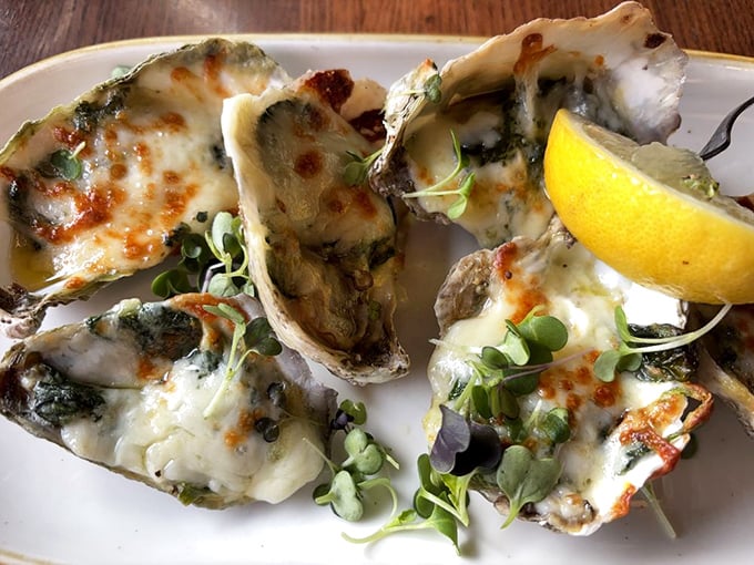 Oysters Rockefeller&mdash;where spinach and cheese transform something from the ocean floor into something worthy of a Vanderbilt's table.